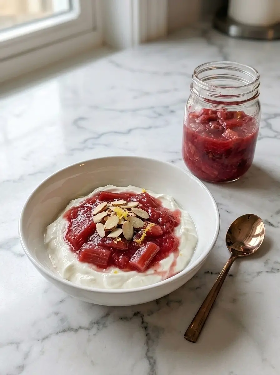 Sugar-Free Stewed Rhubarb on Greek Yogurt - Hidden Recipes