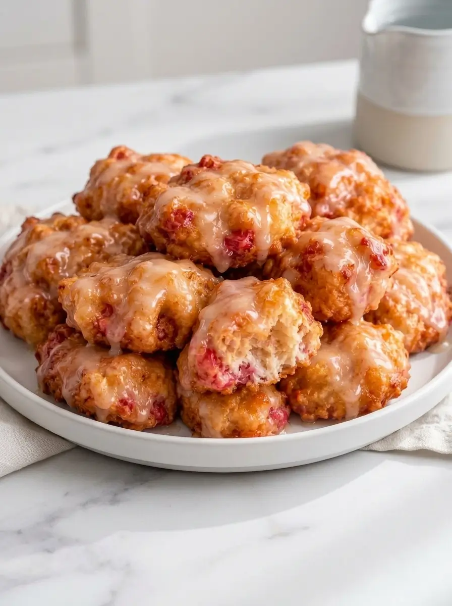Old-Fashioned Rhubarb Fritter Bites with Lemon Glaze - Hidden Recipes