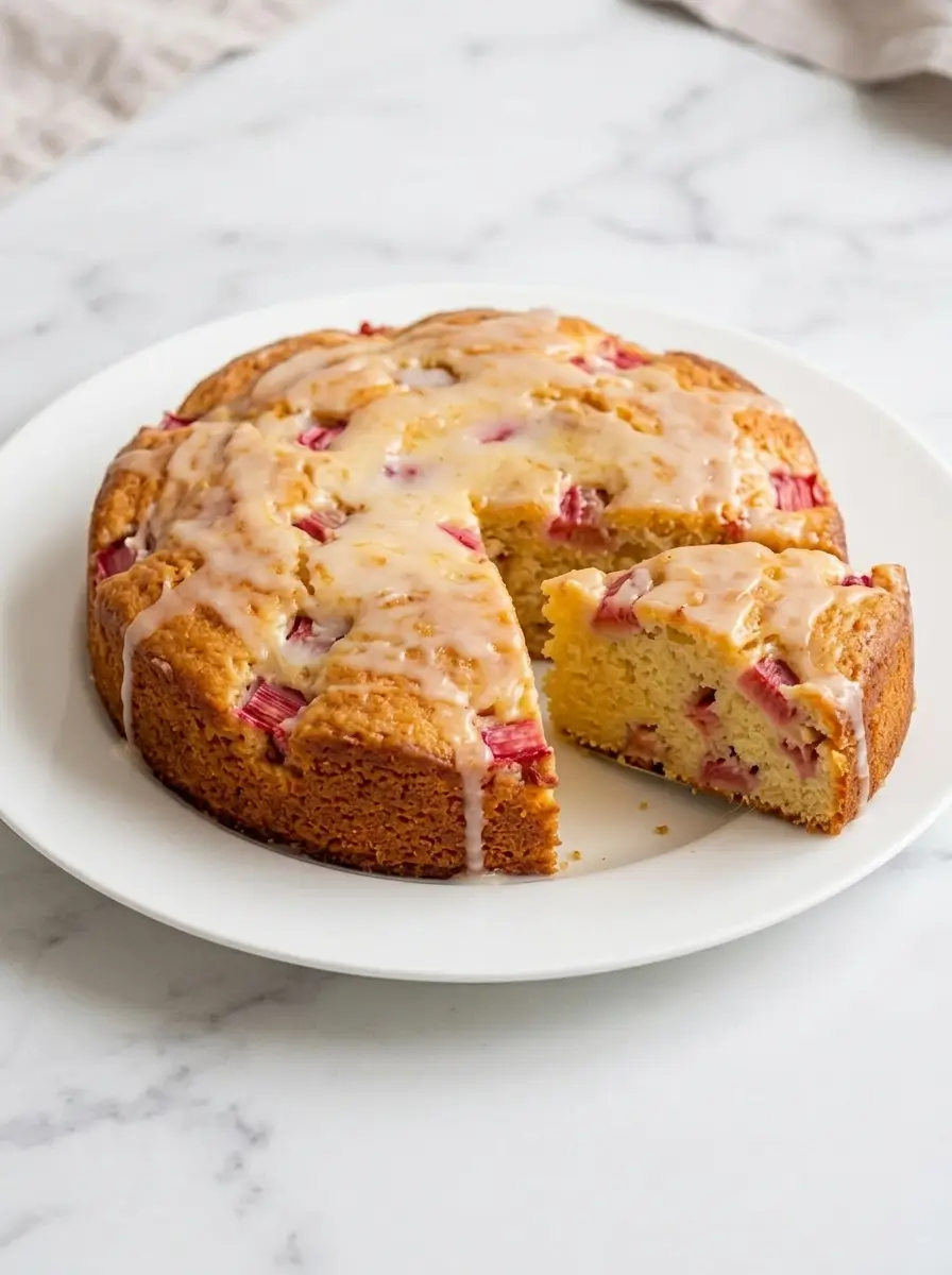 Lemon Rhubarb Cake with Glaze - Hidden Recipes