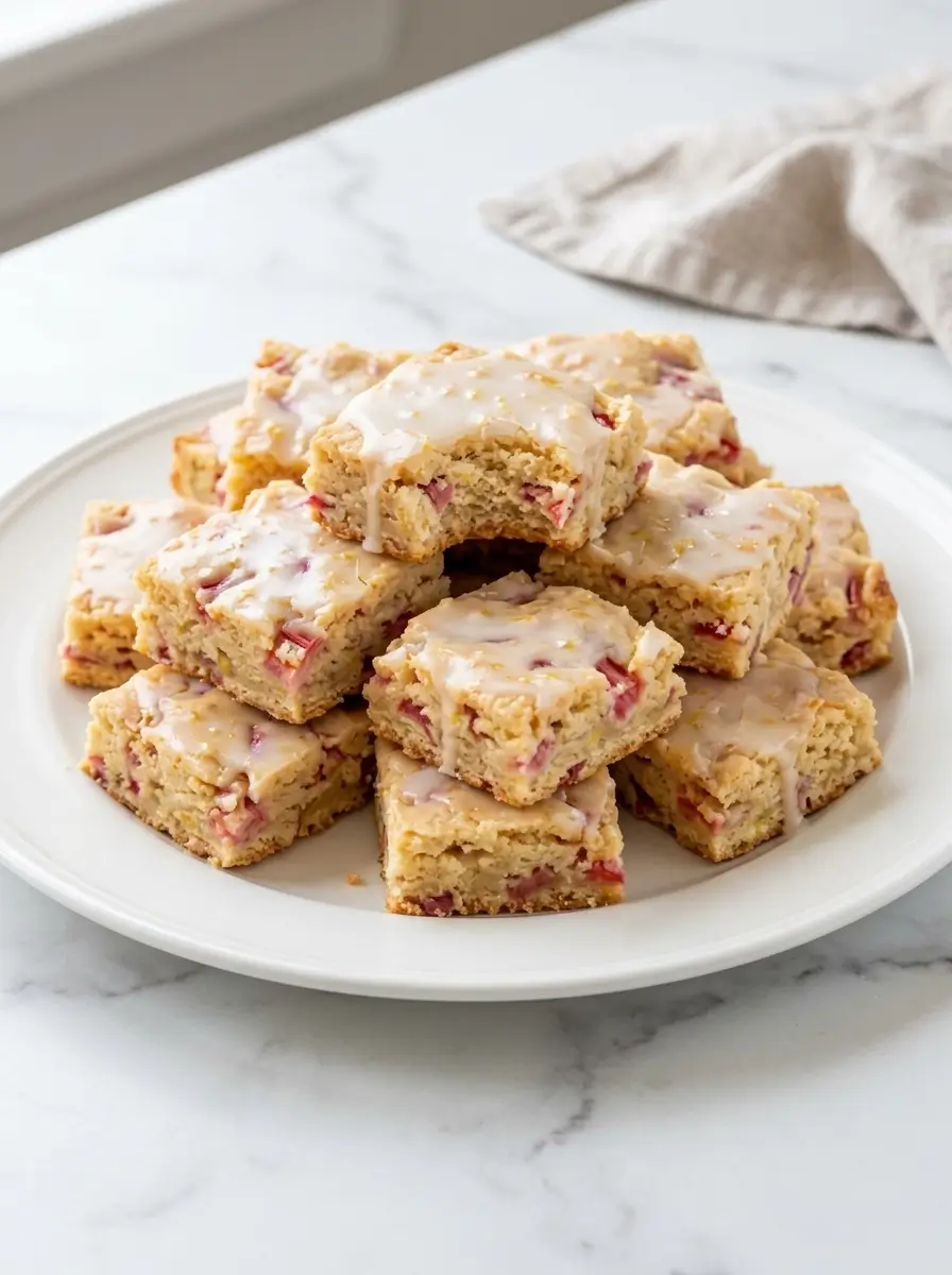 Old-Fashioned Lemon Rhubarb Shortbread with Lemon Glaze - Hidden Recipes