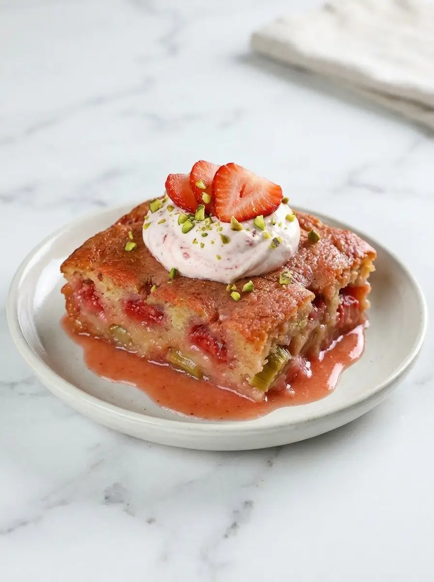 Strawberry Rhubarb Pudding Cake - Hidden Recipes